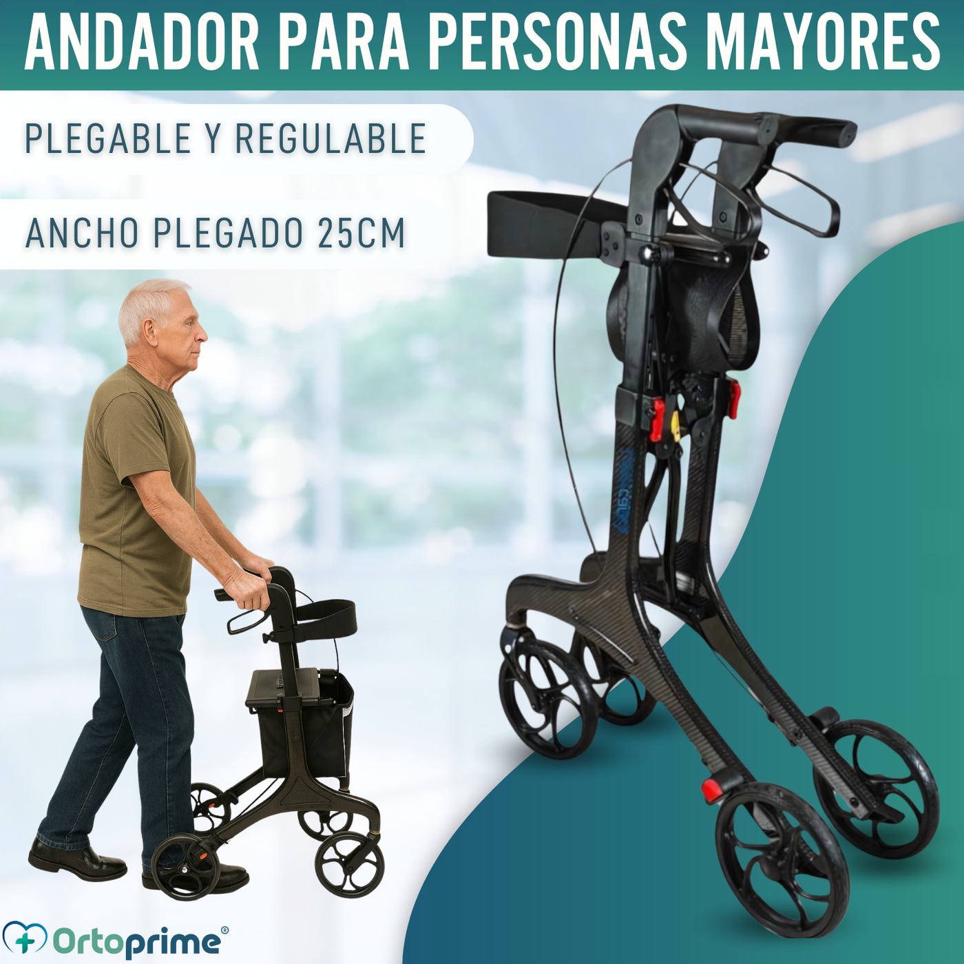 Andador para Adultos Plegable con Asiento | Fibra de Carbono — OrtoPrime