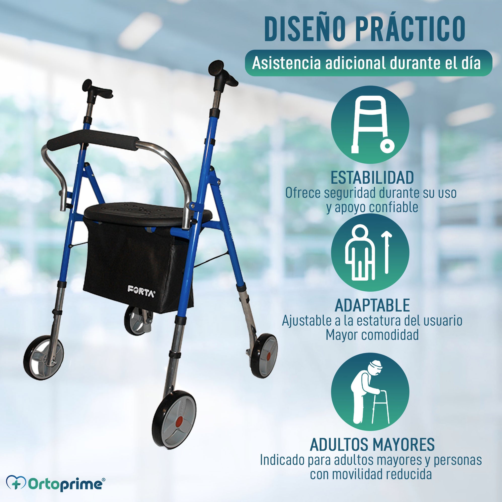 Andador con Asiento Regulable en Altura y Plegable para Adulto — OrtoPrime