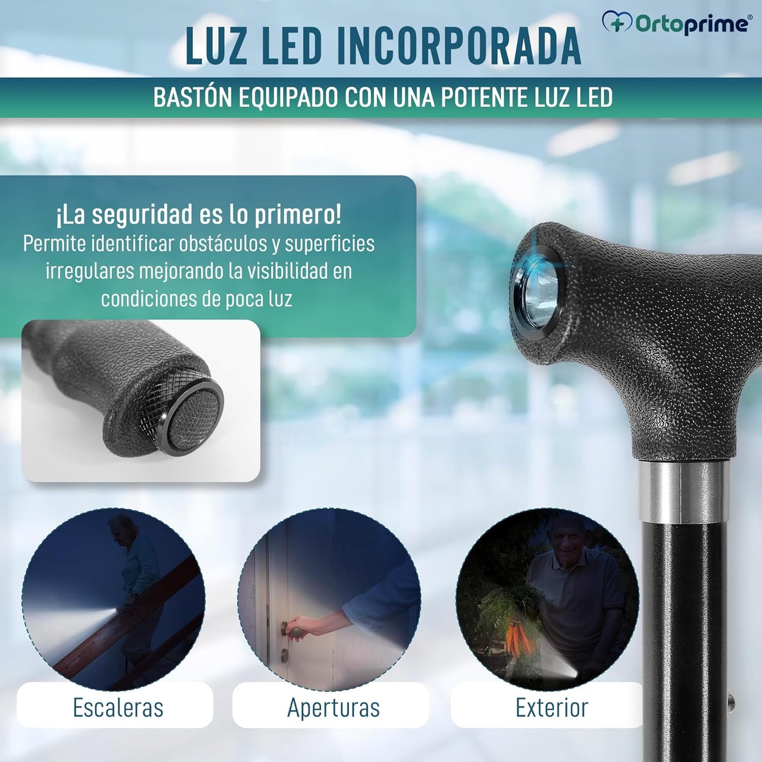 Bastón Plegable para Mayores Extensible con Luz LED — OrtoPrime
