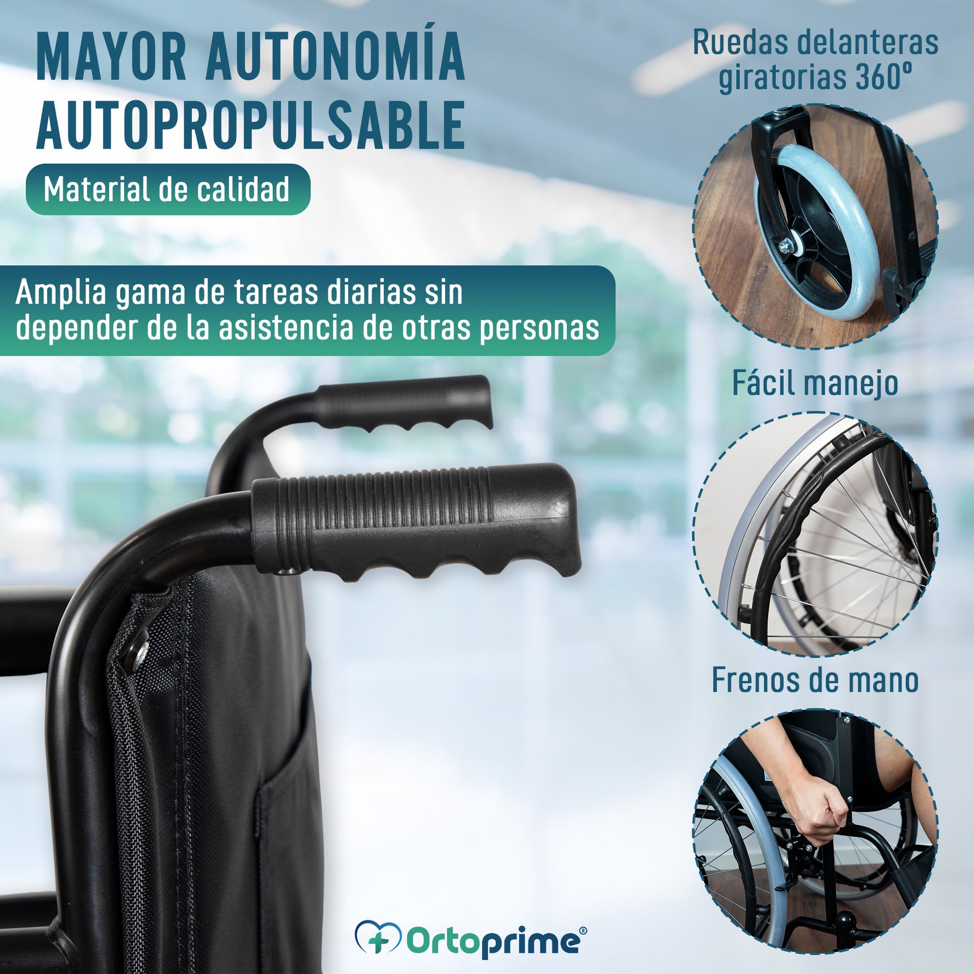 Silla de Ruedas Plegable Autopropulsable Cinturón Seguridad — OrtoPrime
