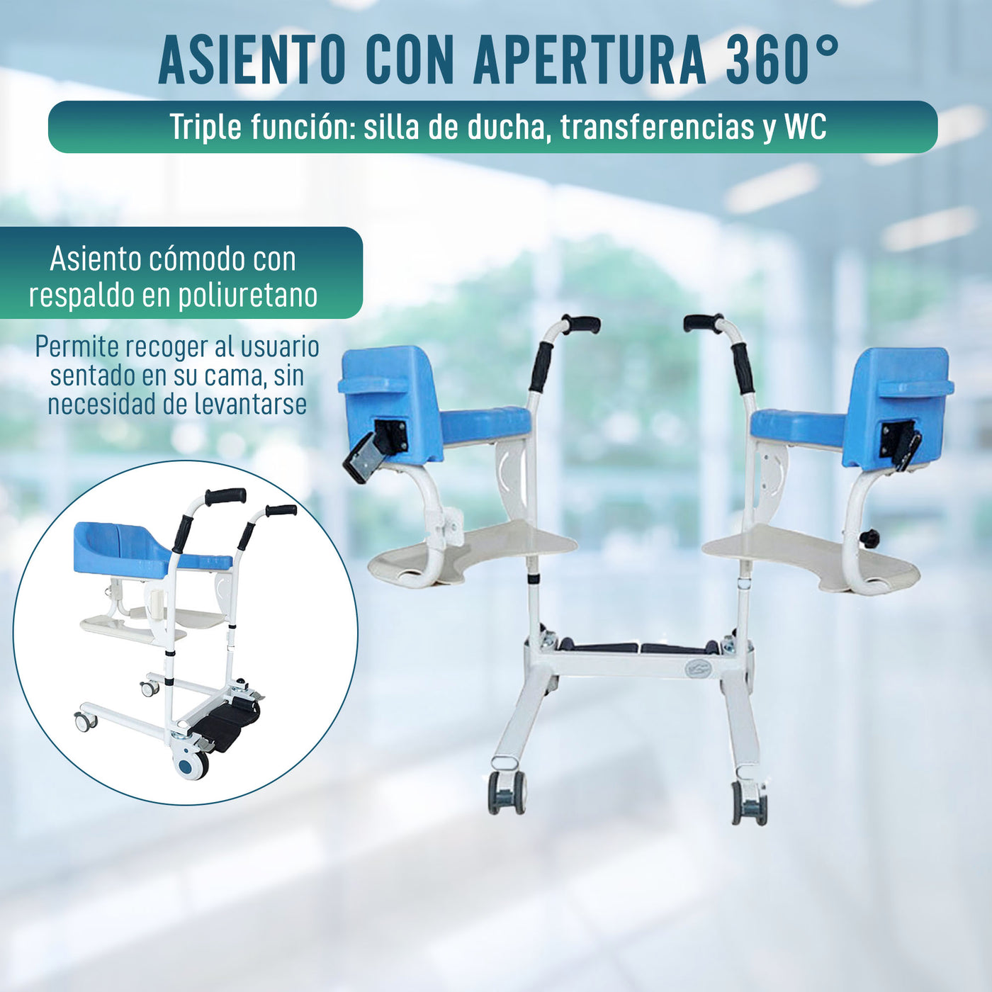 Silla de ruedas Ducha Transferencias y WC con Cubeta Extraíble — OrtoPrime
