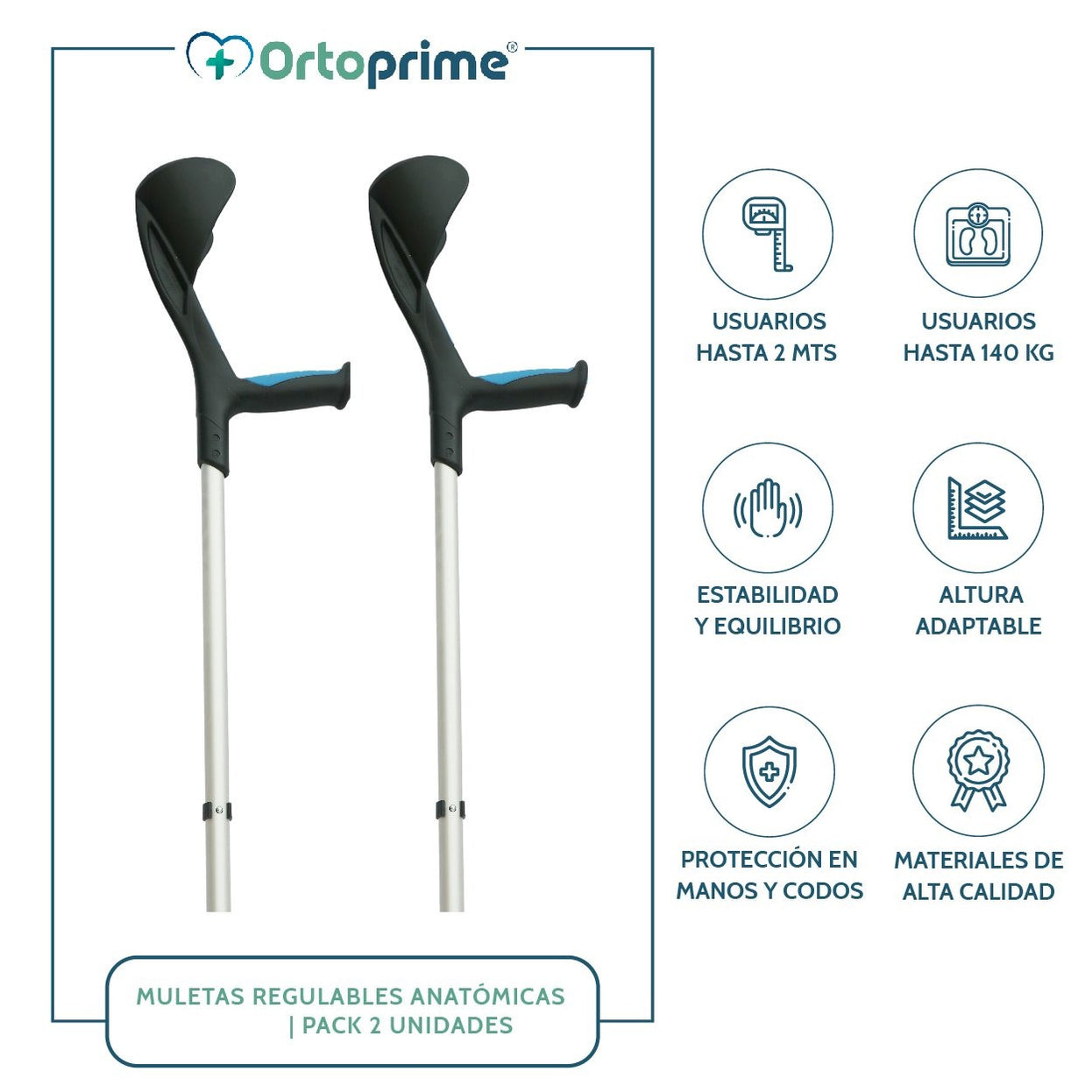 Muletas Regulables Anatómicas Azules | Pack 2 Unidades — OrtoPrime
