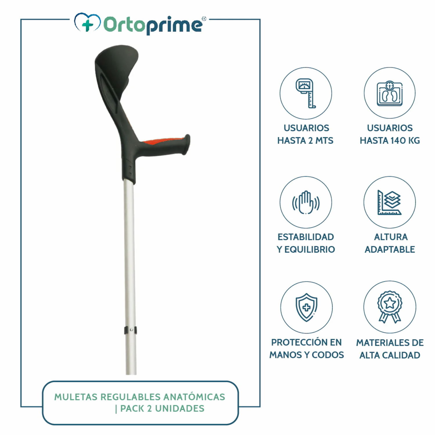 Muleta Adulto Regulable Ortopédica Mango Roja | 1 Unidad — OrtoPrime